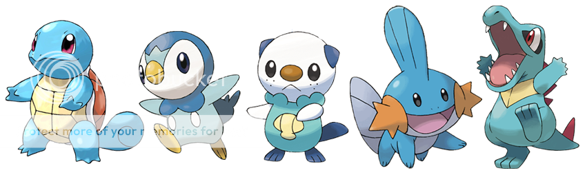 Pokemon Water Starters, Left to Right: Squirtle, Piplup, Oshawott ...